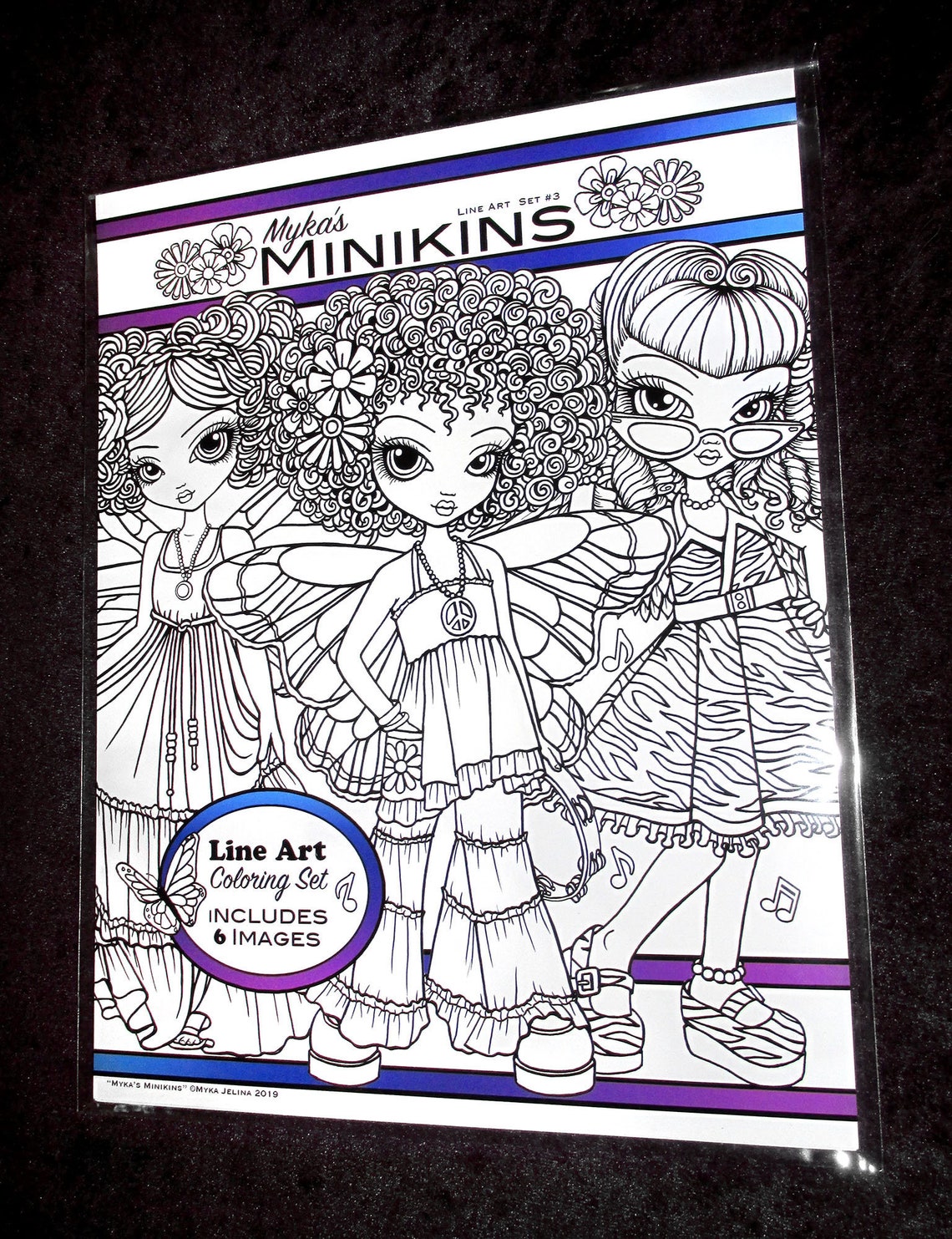 Set 3 Mykas Minikins Line Art Premium Loose Leaf Coloring | Etsy