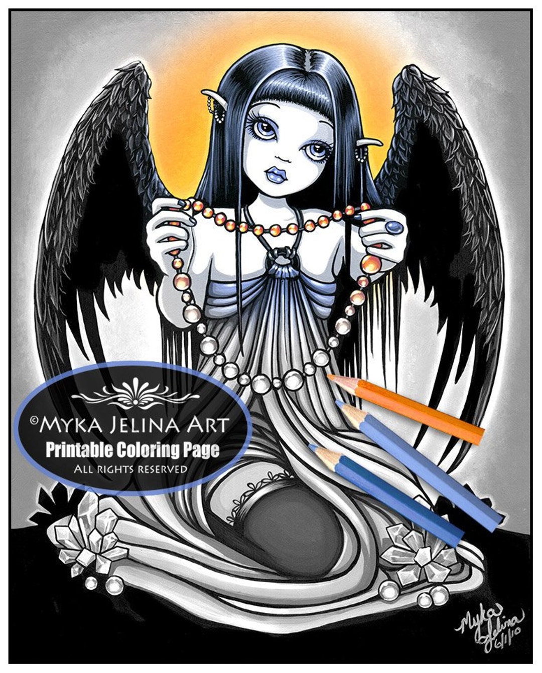 Corona - Grayscale - Digital Download - Coloring Page - Gothic Angel ...