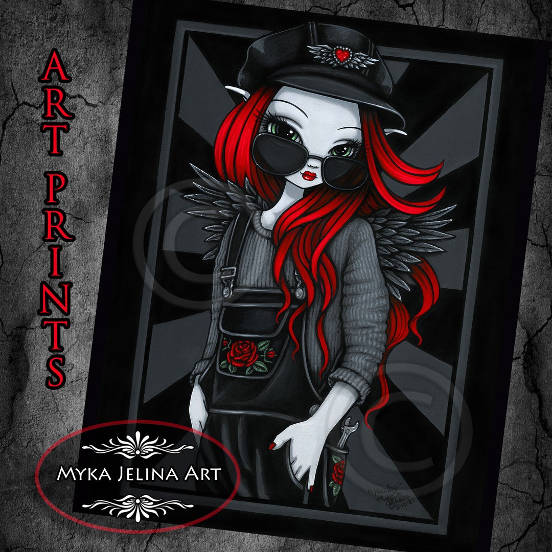 Myka Jelina Signed Art Print: Gothic Biker Fairy, Red Hair Aviator - Etsy
