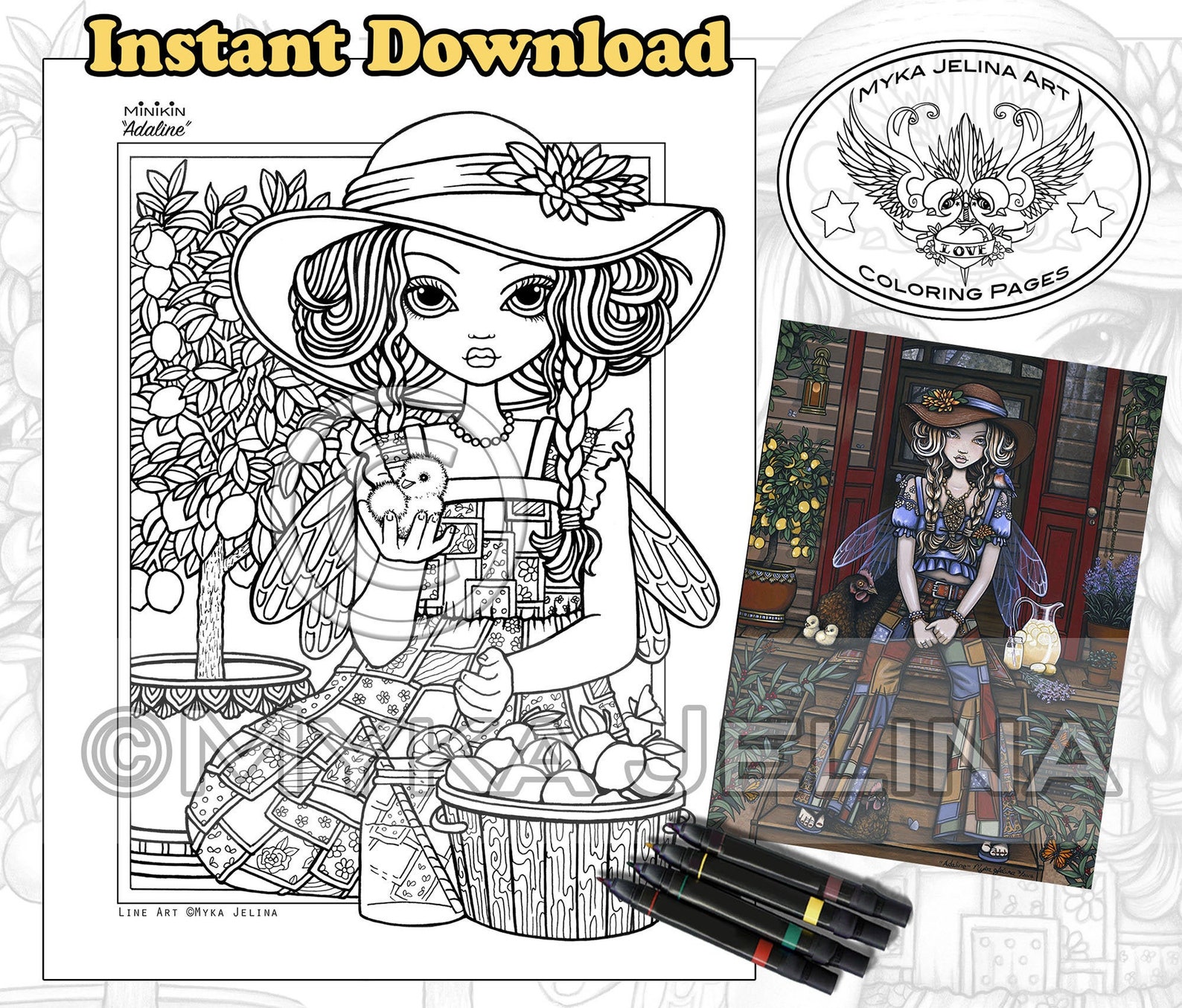 Minikin Adaline Line Art Instant Download Coloring Page - Etsy