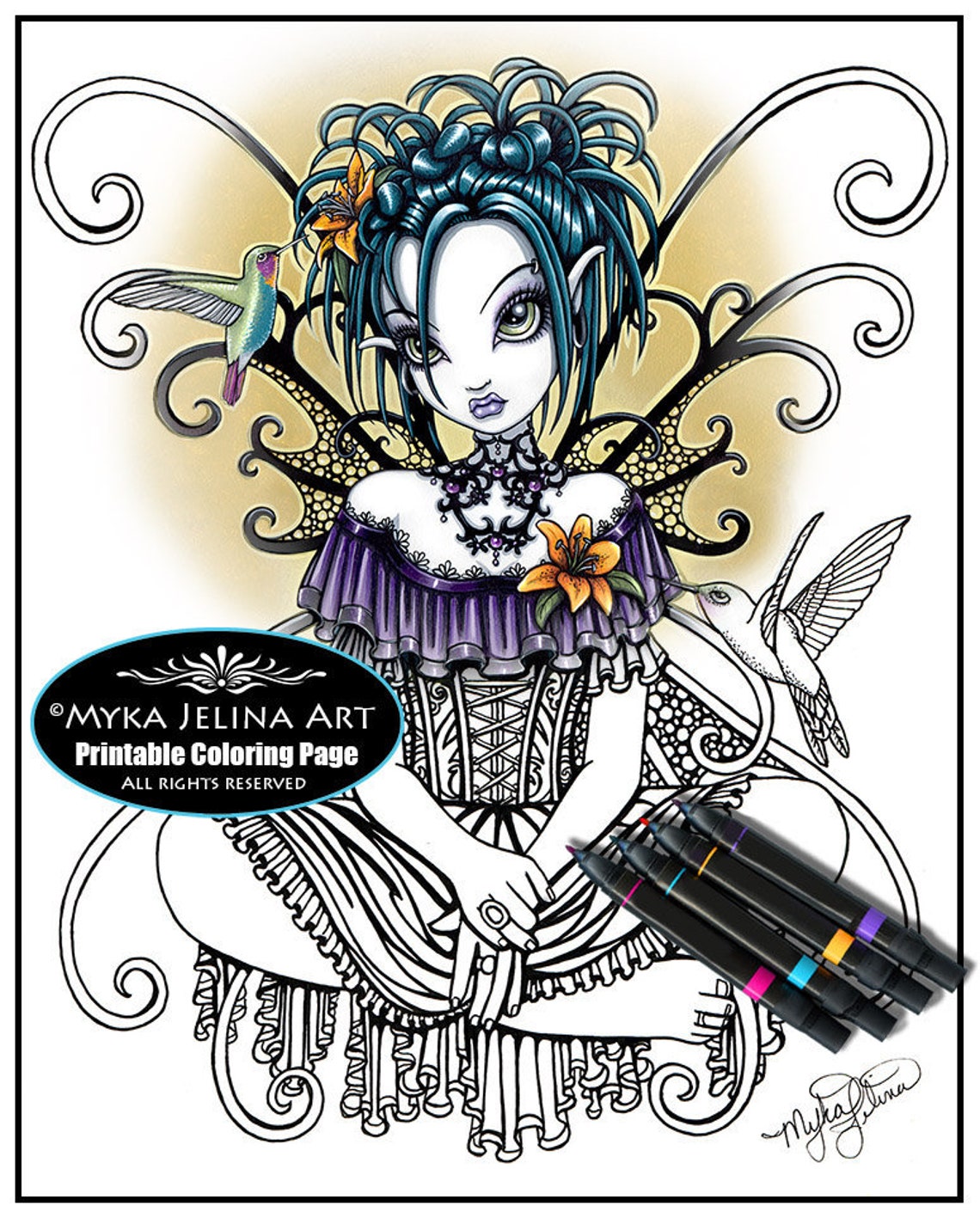 Lillian Hummingbird Fairy Single Coloring Page Digital | Etsy