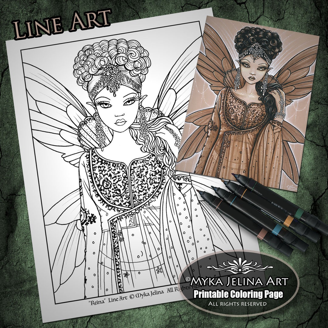 Reina Line Art Digital Download Coloring Page Hindi Princess Myka ...