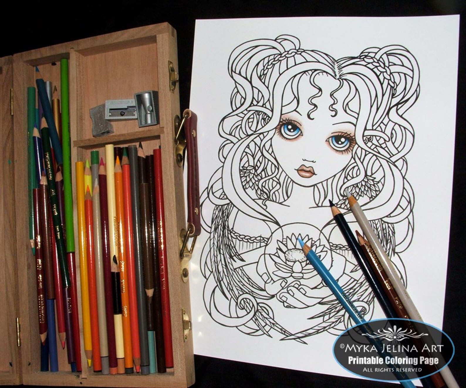 Kallan Lotus Angel Digital Download Coloring Page Line Art Myka Jelina ...