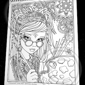 Rainbow Hippie Fairy Line Art & Grayscale Bound Coloring Book Artist ...