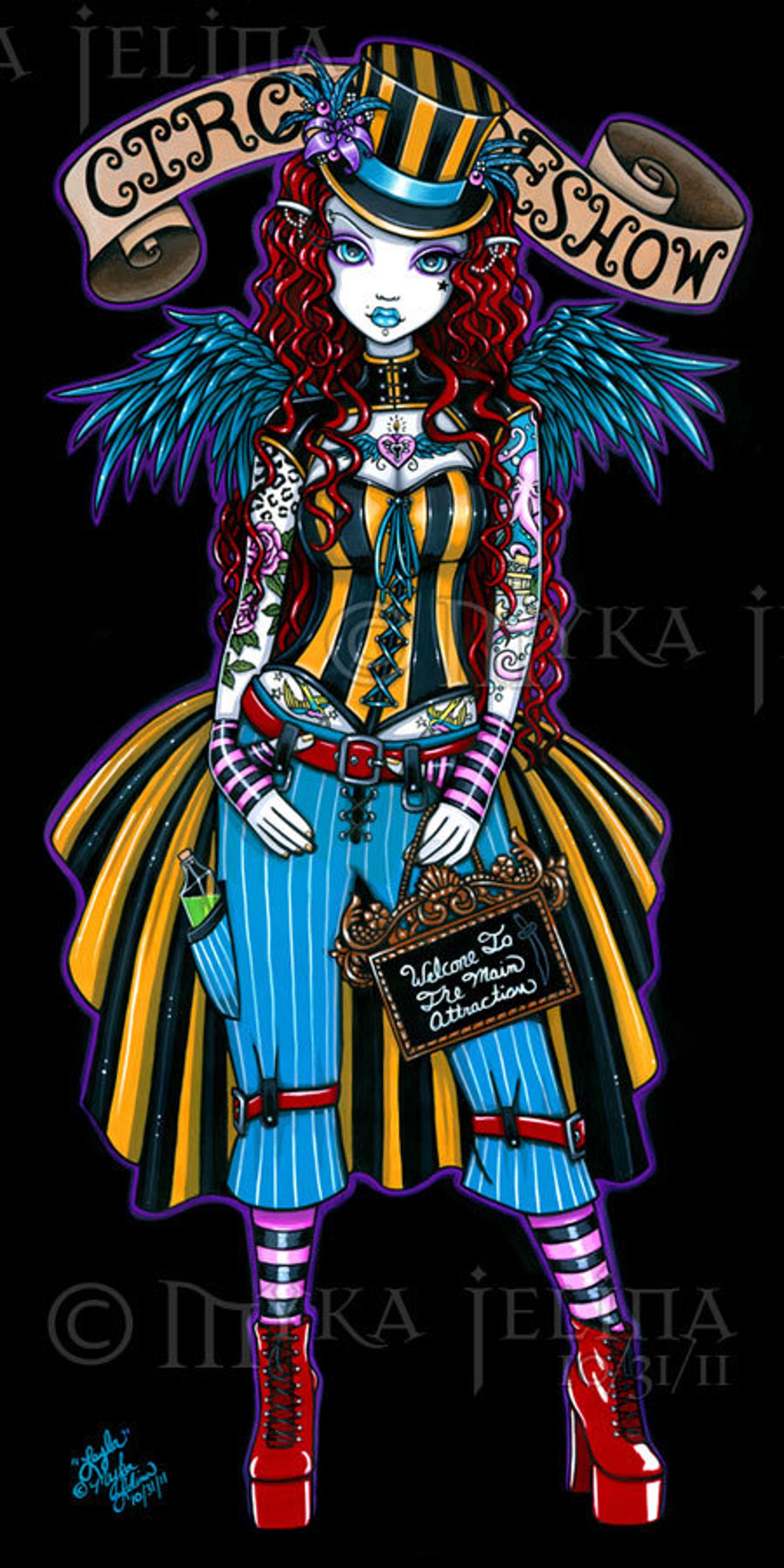 Layla Signed Prints Steampunk Couture Circus Tattoo Angel Art Top Hat ...