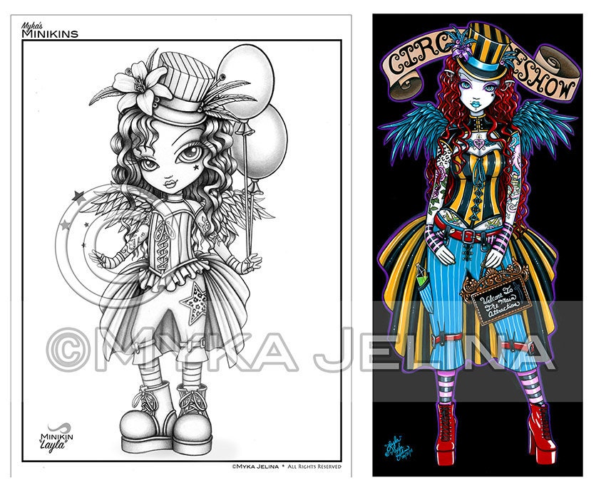 Set 1 Mykas Minikins Grayscale Digital Download Color | Etsy