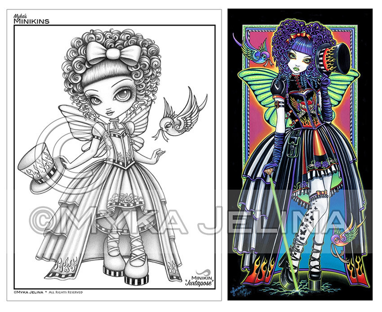 Set 1 Mykas Minikins Grayscale Digital Download Color | Etsy