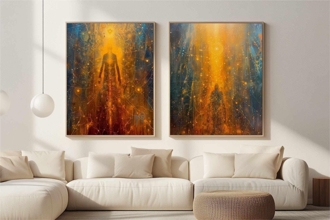 Cosmic Silhouette Art Print: Golden Radiance, Geometric Patterns ...