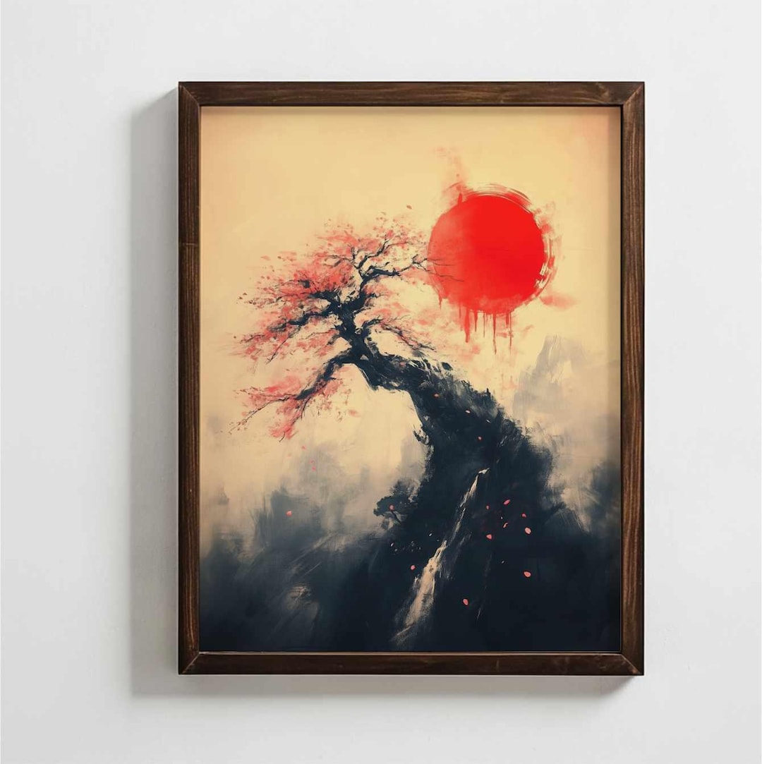 Cherry Blossom Tree - Japanese Sumi-e Art - Minimalist Zen Wall Decor ...
