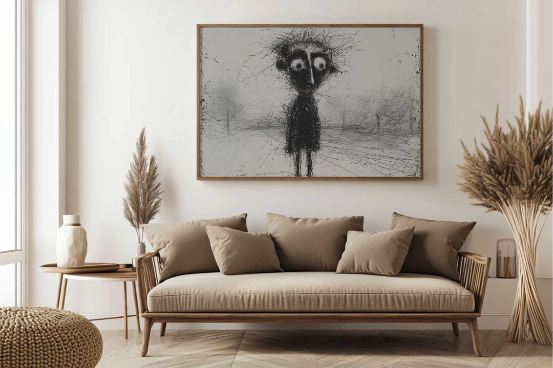 Emotional Black-and-white Figure Illustration - Abstract Scribble Art ...