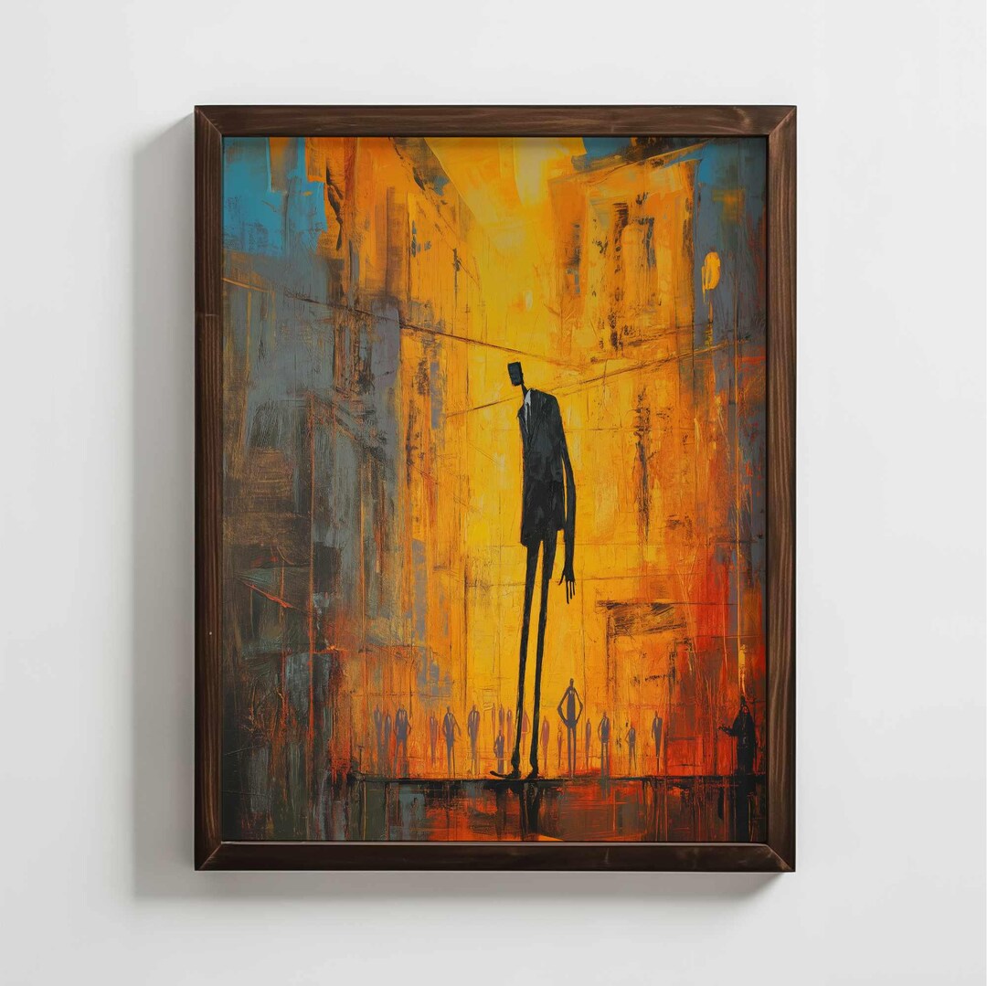 Tall Shadowy Figure in Abstract Cityscape, Contemporary Urban ...