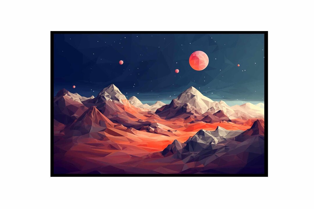 Starry Night Martian Landscape Print: Low Poly Sci-fi Poster (digital ...