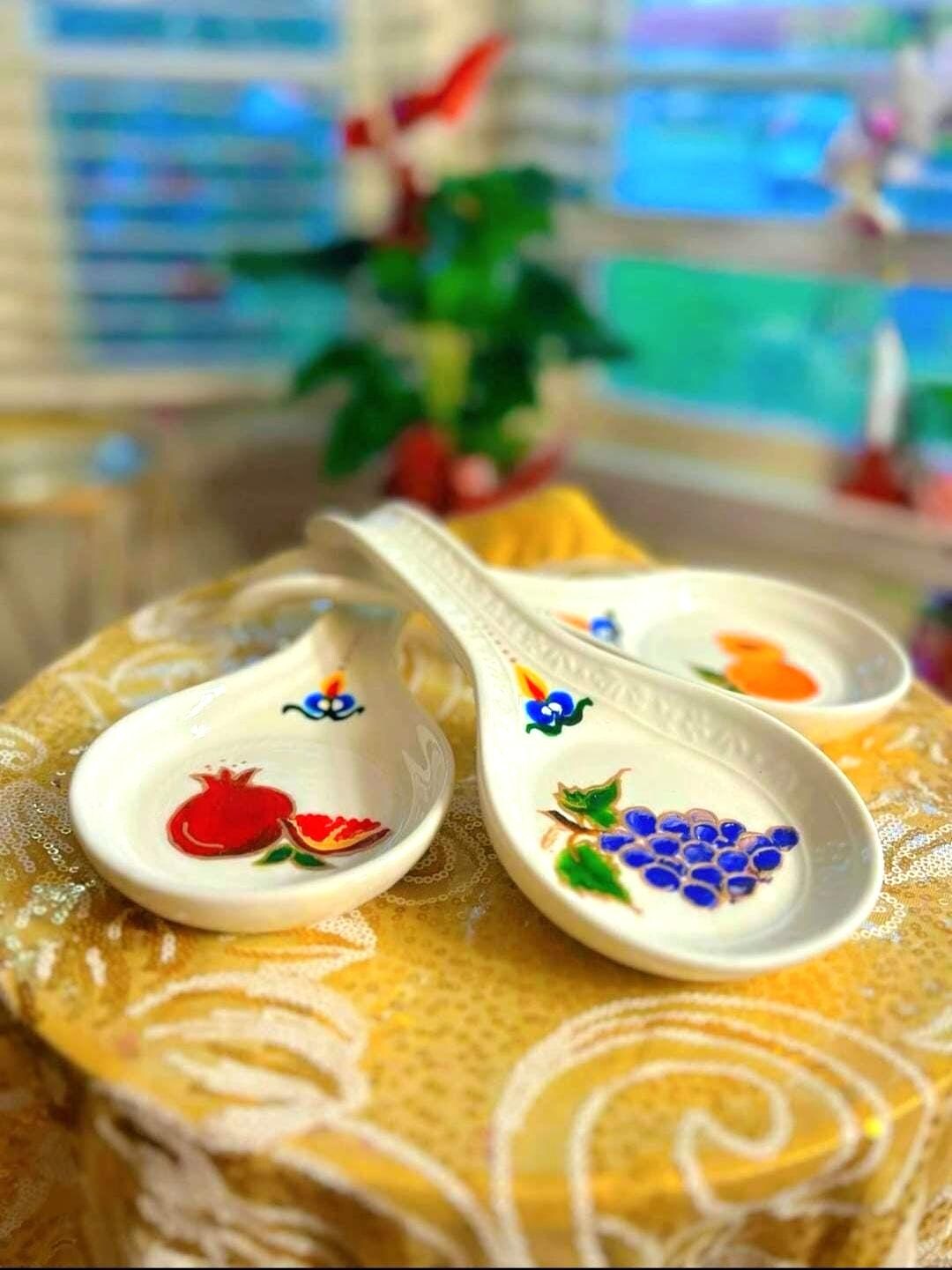 Armenian Hand-painted Ceramic Spoon Rest: White & Gold Kitchen Decor - Etsy