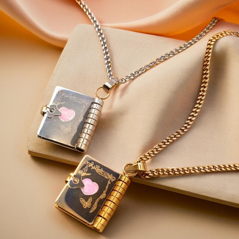 Unique Book Locket Pendant Necklace, Vintage Inspired Pendant With Curb ...
