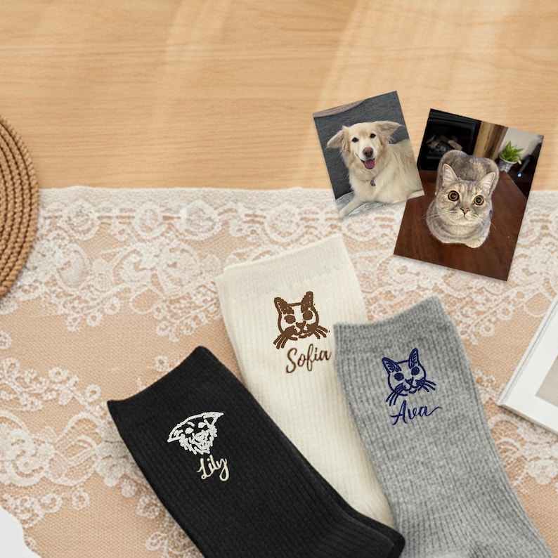 Personalized Pet Socks – Custom Dog & Cat Face Embroidered Name Socks ...