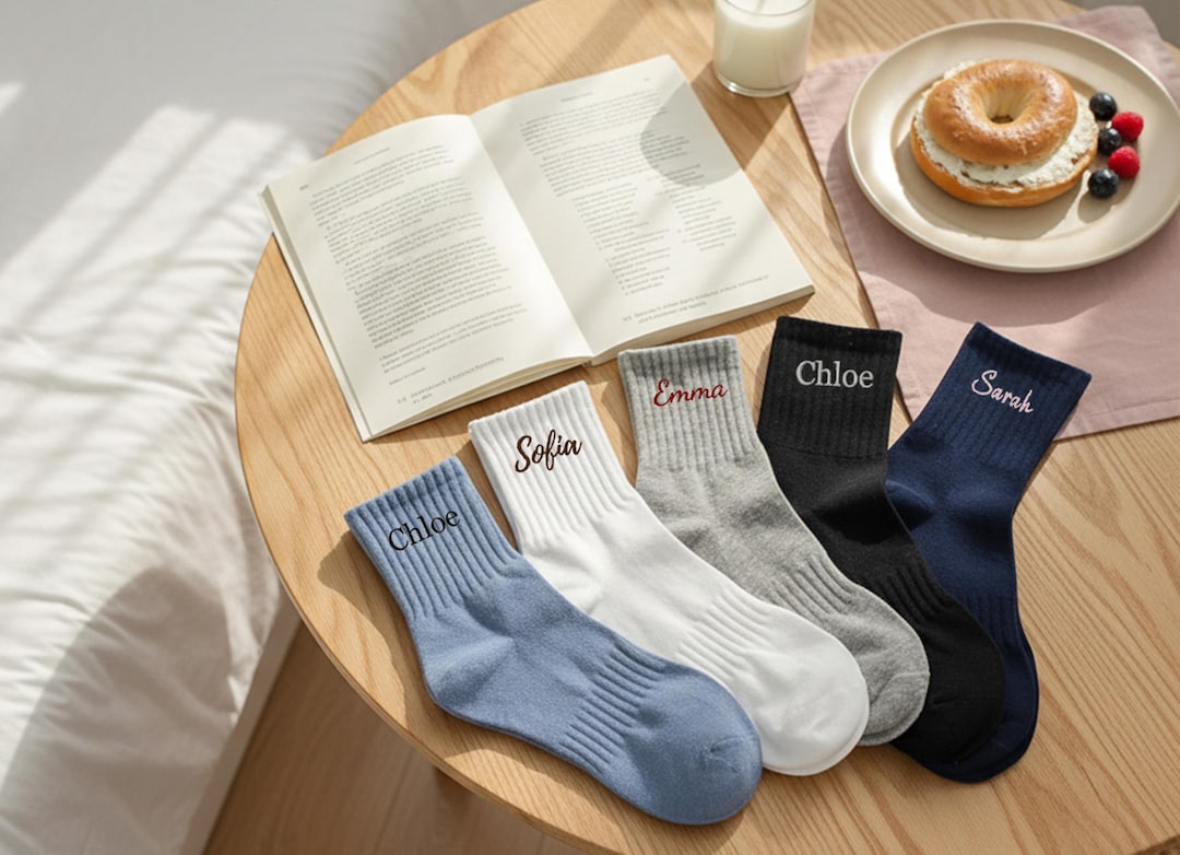 Custom Embroidered Name Socks – Personalized Cotton Socks Gift, Cozy ...