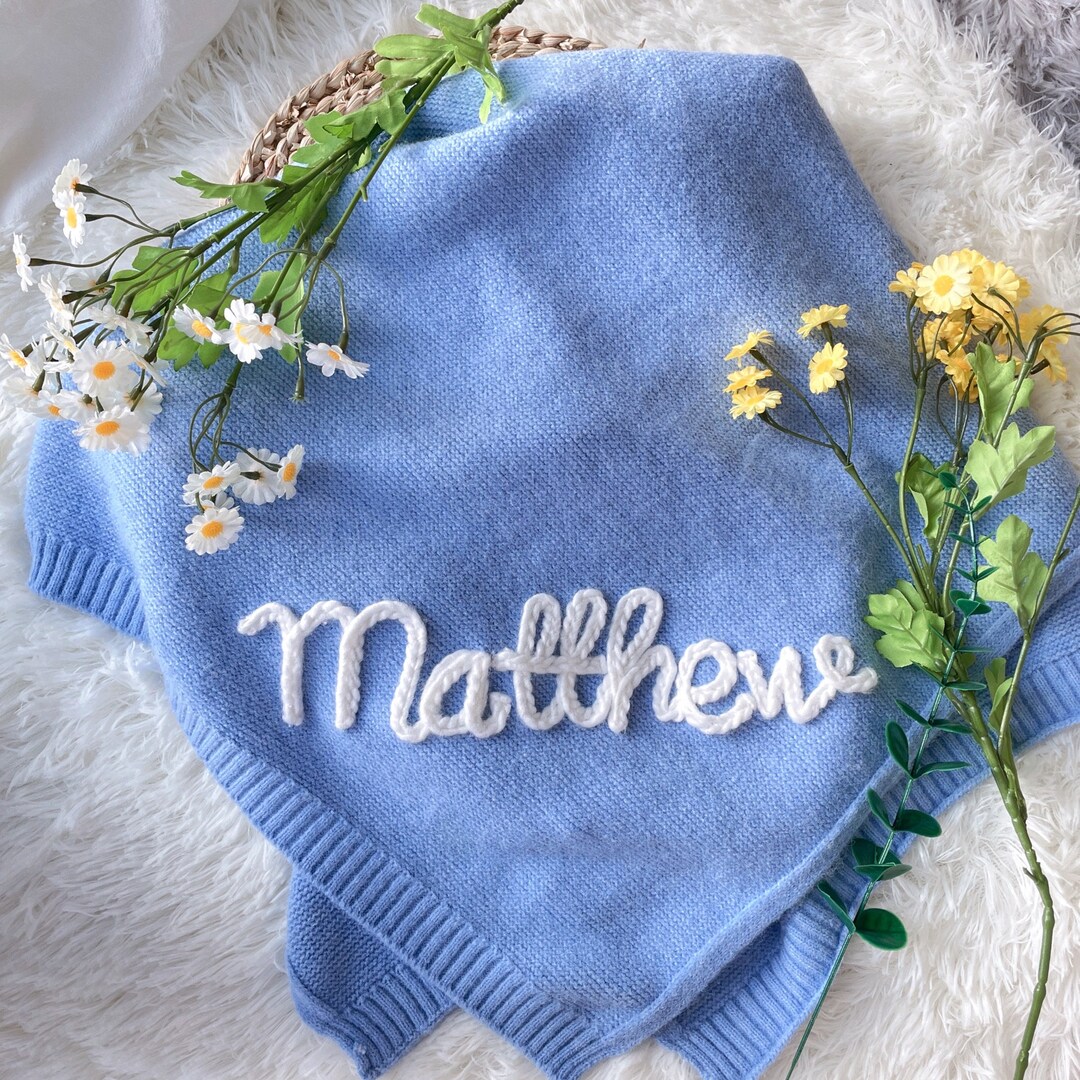 Personalized Baby Blanket: Embroidered Name, Soft Knit Stroller Blanket ...