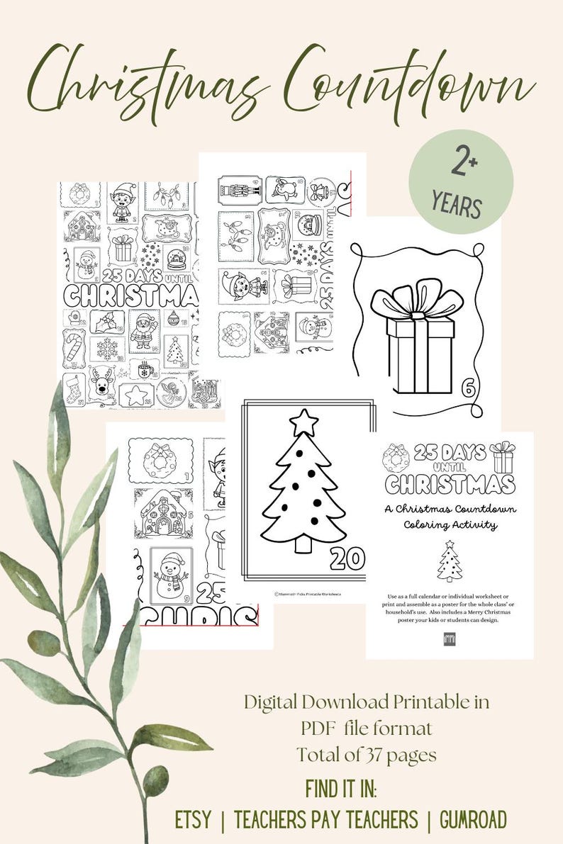 Christmas Countdown Coloring Page | Advent Calendar Activity (PDF) - Etsy