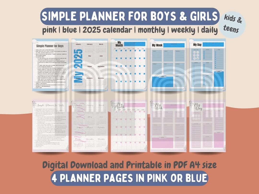 Simple Planner Pages for Kids and Teens Kids Week Schedule Teen Week ...