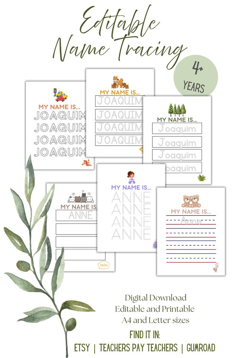 Personalized Name Tracing Worksheet: Canva Template (PDF) - Etsy