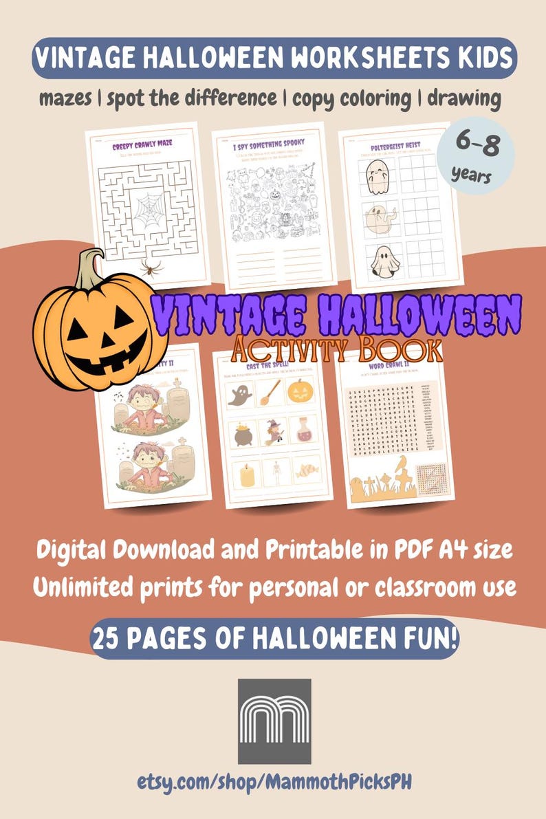 Vintage Halloween Activity Workbook: Games & Worksheets (digital ...