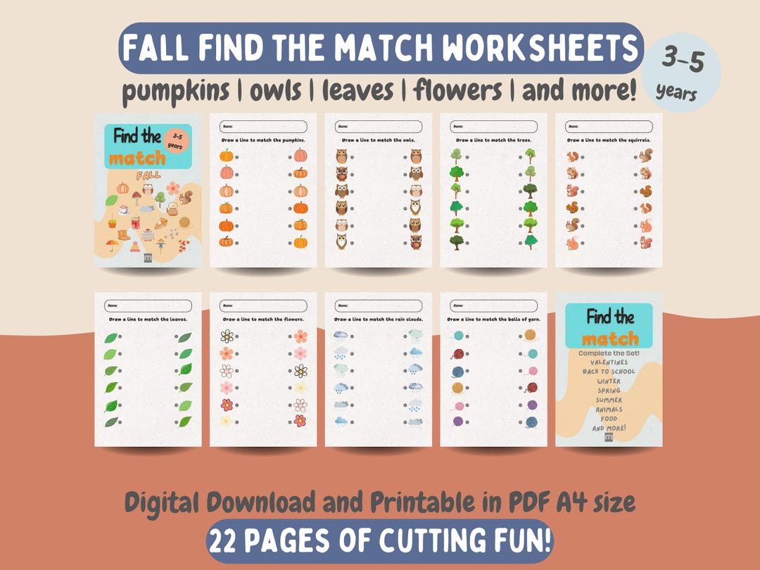 Find the Match Fall Worksheets Printable Autumn Toddler Worksheet Learn ...