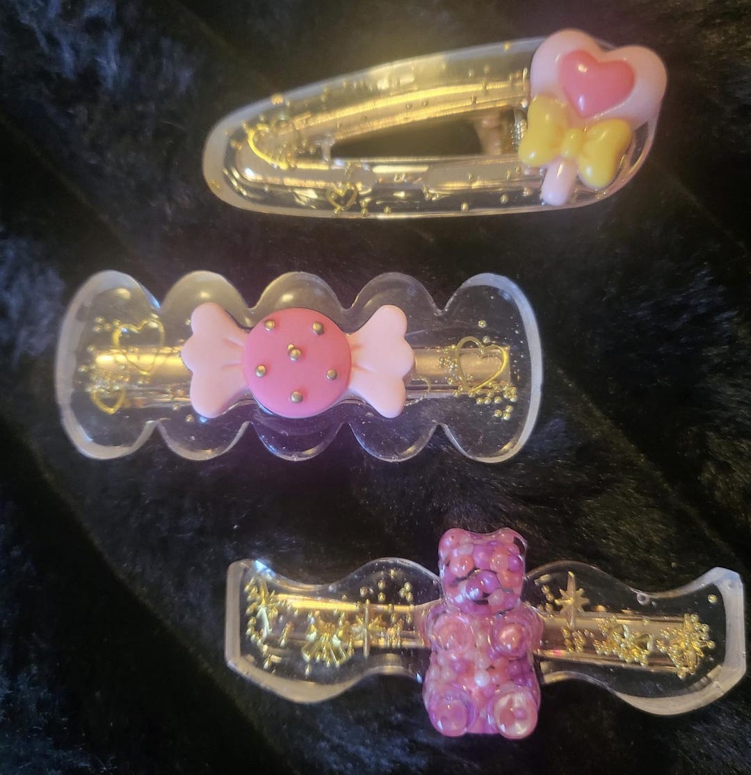 Candy and Gold Glam Resin Hair Clips, Set of 3 - Etsy