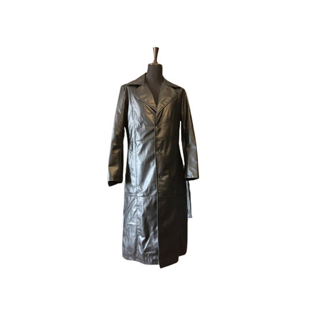 Mens Black Blazer Duster Parka Double Breasted Trench Overcoat Long ...