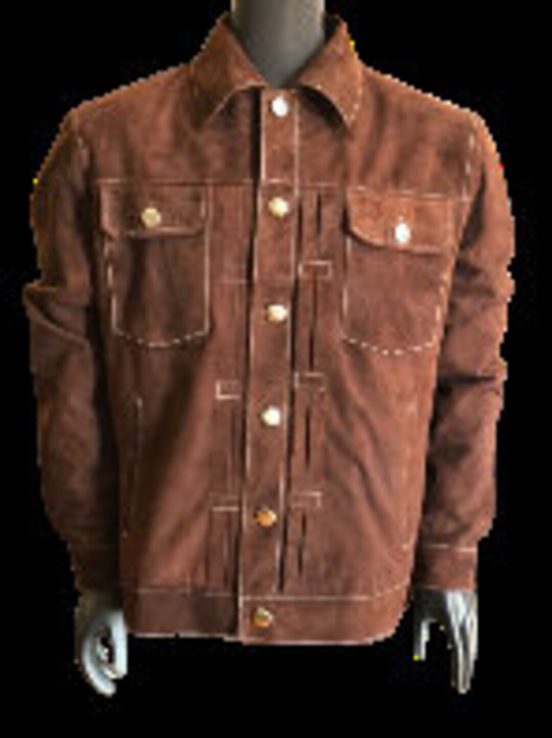 Mens Brown Real Suede Leather Jacket/men Suede Trucker Western Cow Boy ...