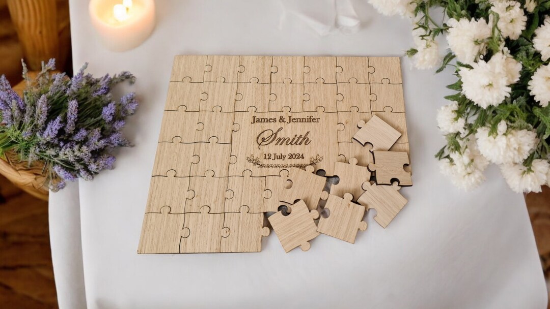 Personalised Oak Wedding Guest Book, Sign and Pen Puzzle Guest Book ...