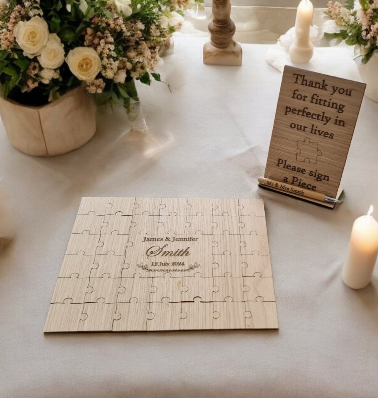 Personalised Oak Wedding Guest Book, Sign and Pen Puzzle Guest Book ...