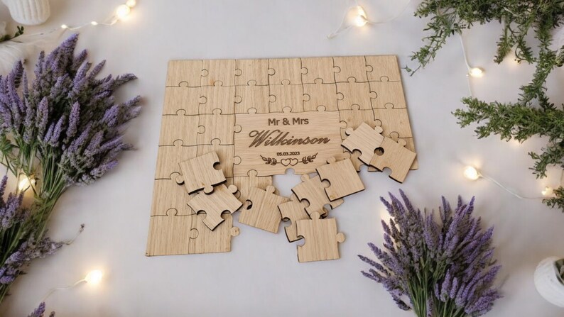 Personalised Oak Wedding Guest Book, Sign and Pen Puzzle Guest Book ...