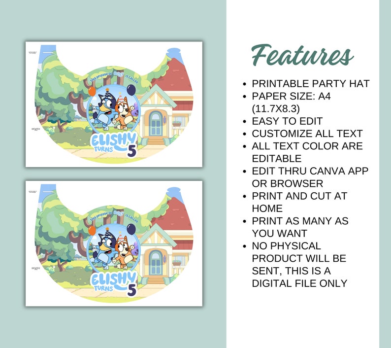 Editable Bluey Party Hat, Bluey Printable Party Hat,bluey Party Hat ...