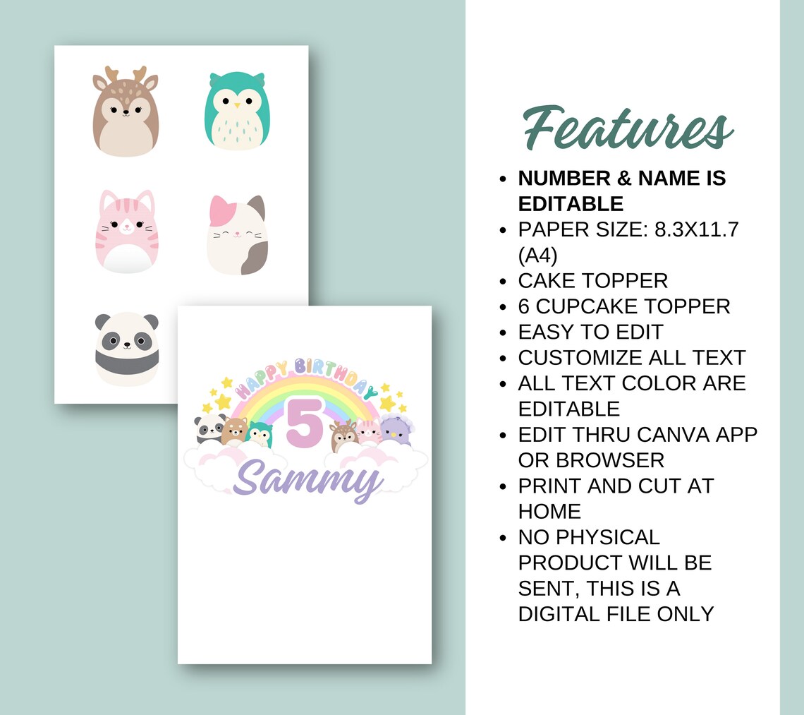 Editable Squishmallow Cake Topper, Squishmallow Cupcake Topper ...