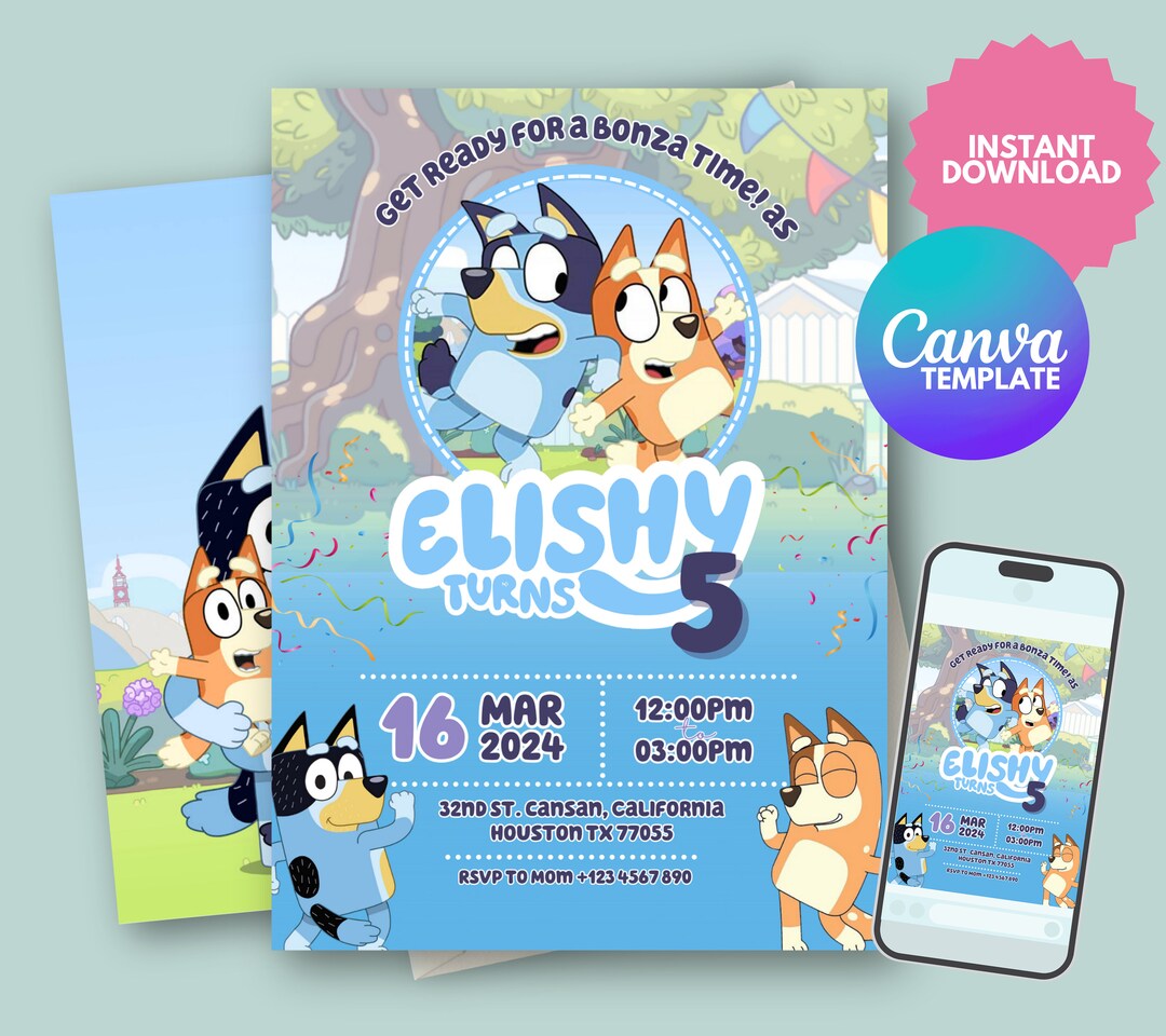 Editable Bluey Birthday Invitation, Bluey Party Printable, Bluey ...