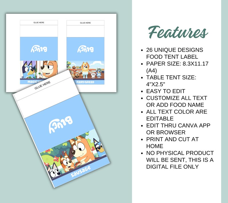 Editable Bluey Table Tent Printable, Bluey Unique Table Labels, Bluey ...