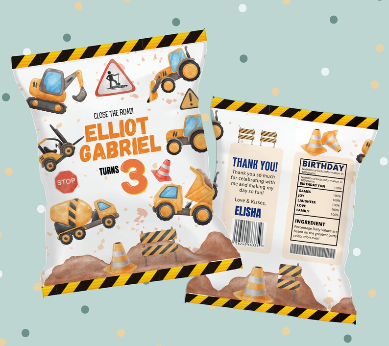Editable Construction Party Printable Bundle, Construction Chip Bag ...