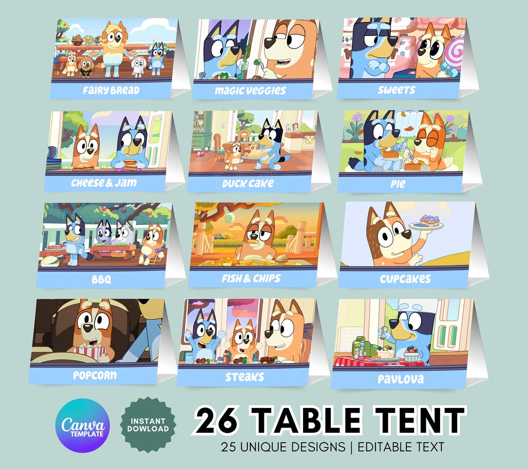 Editable Bluey Table Tent Printable, Bluey Unique Table Labels, Bluey ...