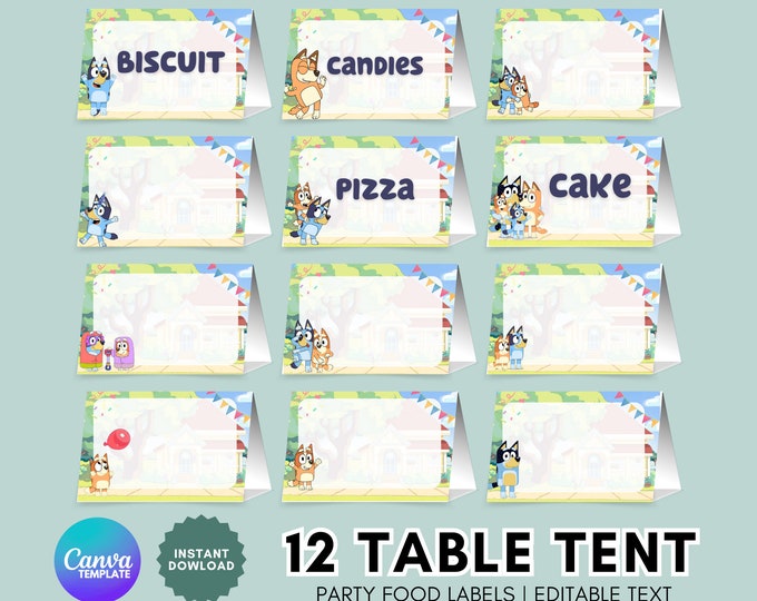 24 BLUEY Place Cards, Party Food Labels, Tents BUMPER PACK - Etsy