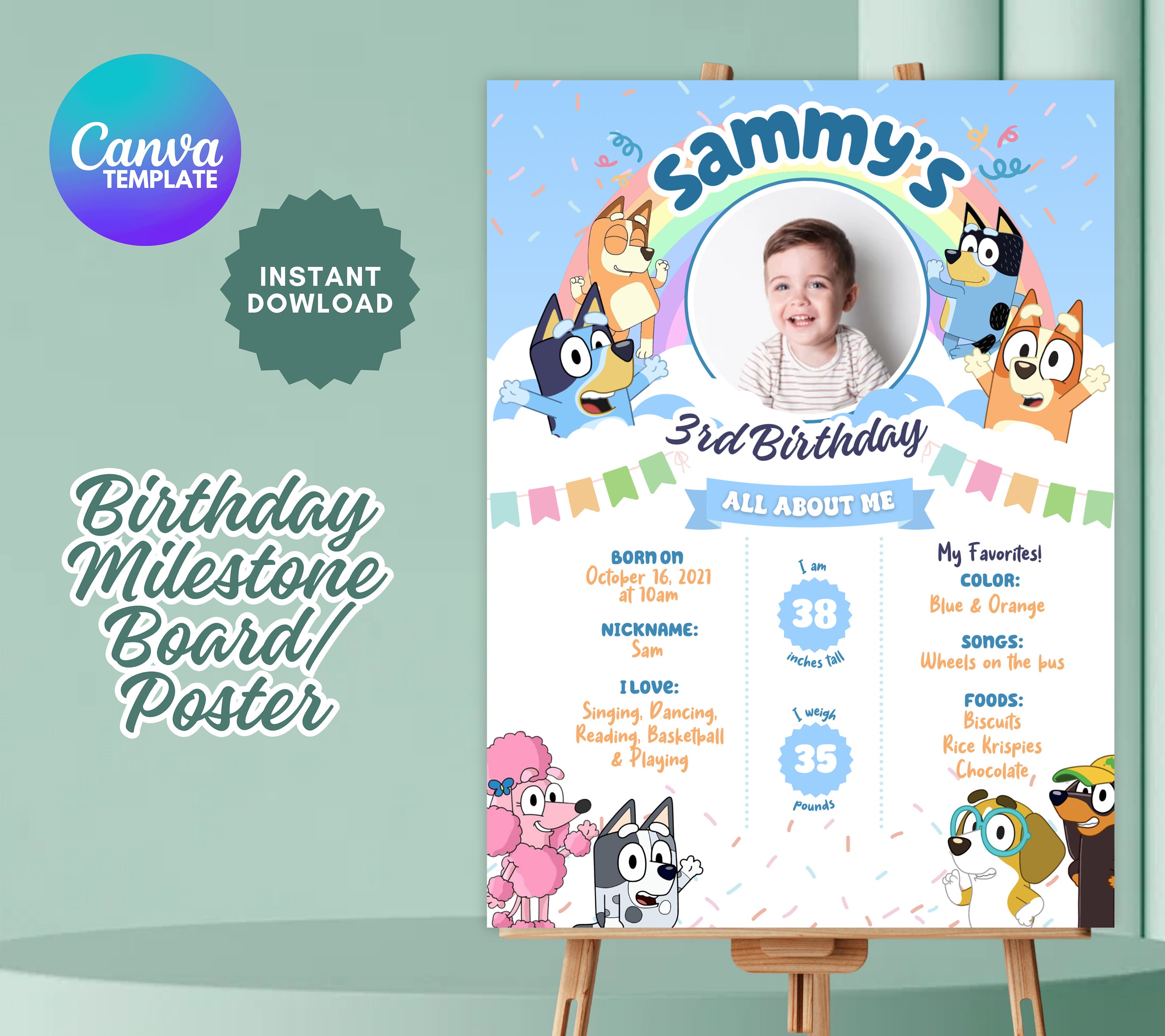 Editable Bluey Milestone Poster, Milestone Banner, Birthday Welcome ...