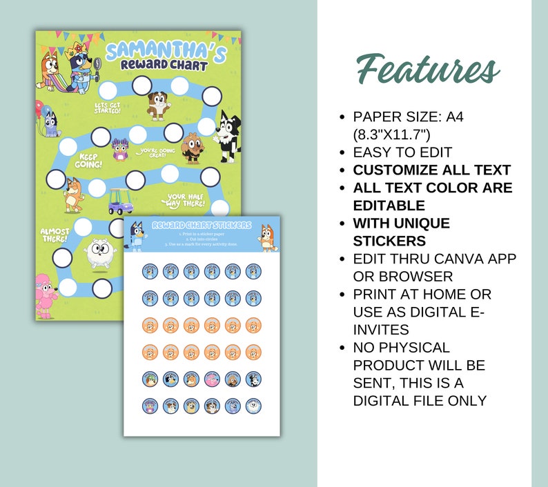 Editable Bluey Reward Chart, Printable Bluey Chore Chart, Bluey Routine ...
