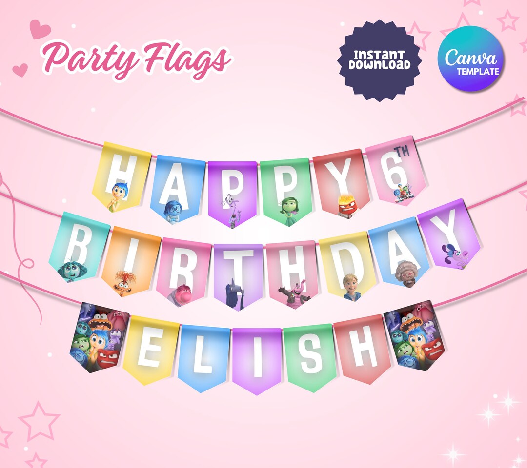 Editable Inside Out Party Banner, Inside Out Party Bunting Flags ... Editable Inside Out Party Banner, Inside Out Party Bunting Flags ...