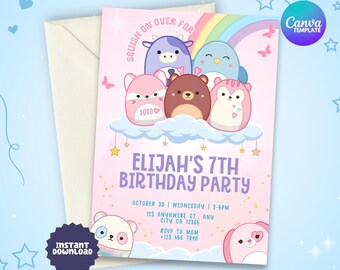 Editable Squishmallow Birthday Invitation, Squishmallow Invitation ...