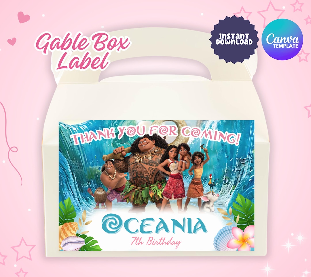 Moana 2 Gable Box Label: Printable Party Favor Tags (canva) - Etsy