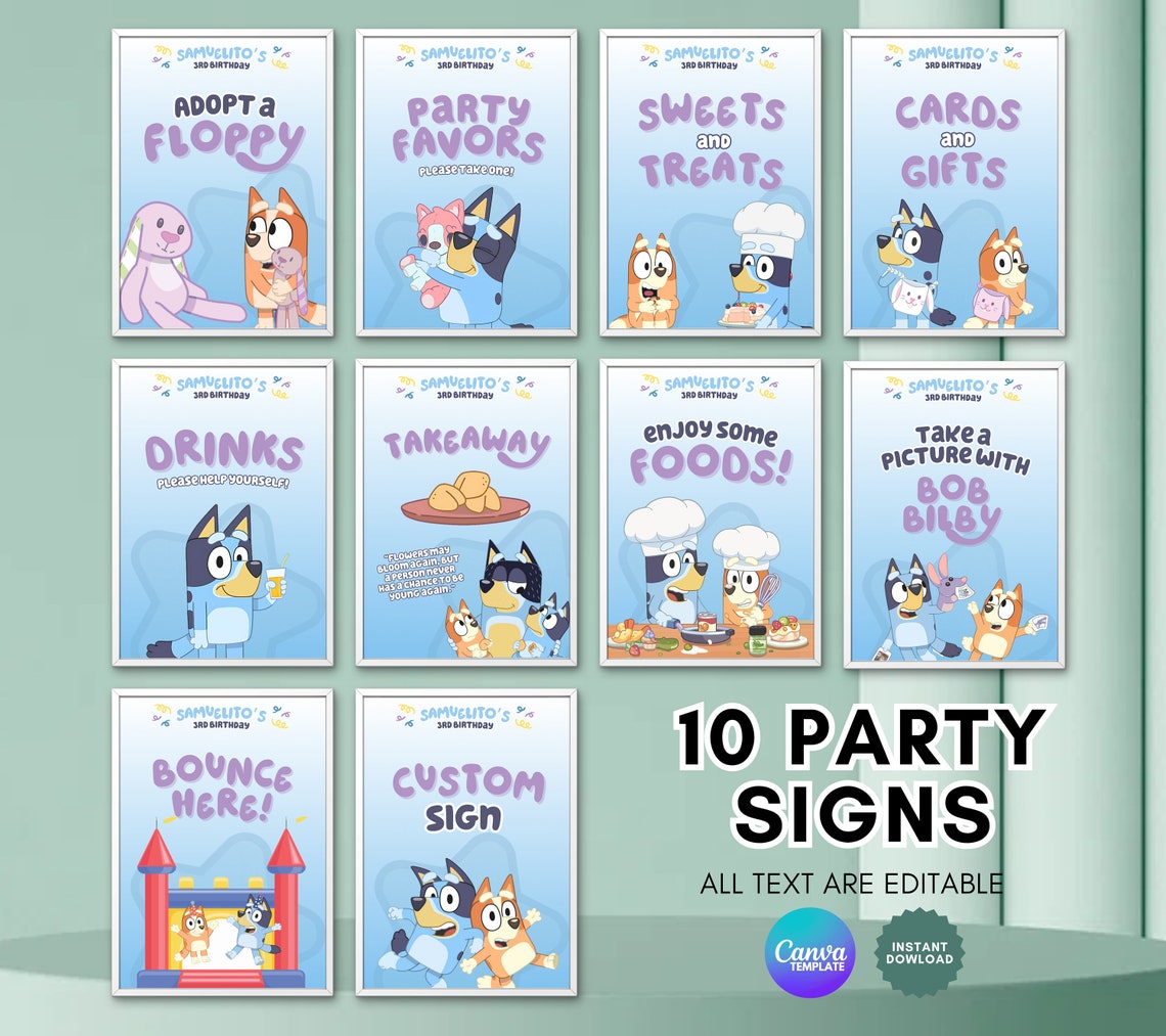 Editable Bluey Party Signs Bundle, Bluey Birthday Party Printable ...