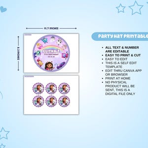 Editable Gabbys Dollhouse Plate Sticker and Cupcake Topper, Gabbys ...