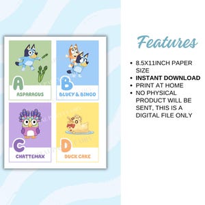 Printable Blue Dog Alphabet Flash Cards, Blue Learning Materials, Blue ...