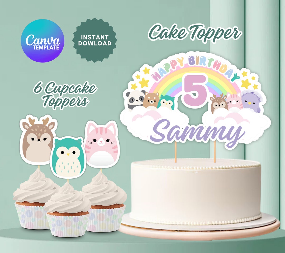 Editable Squishmallow Cake & Cupcake Toppers: Party Printables (canva ...