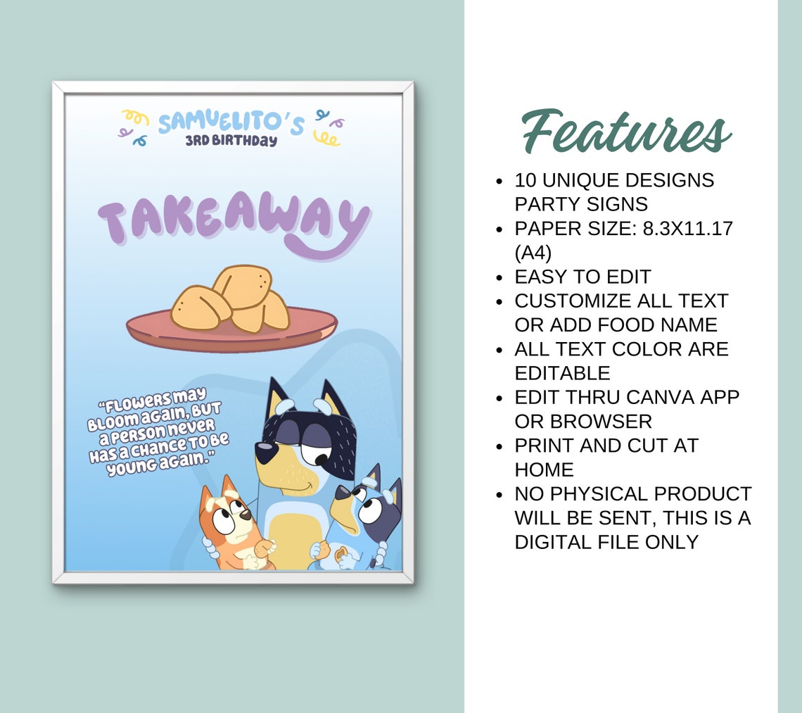 Editable Bluey Party Signs Bundle, Bluey Birthday Party Printable ...