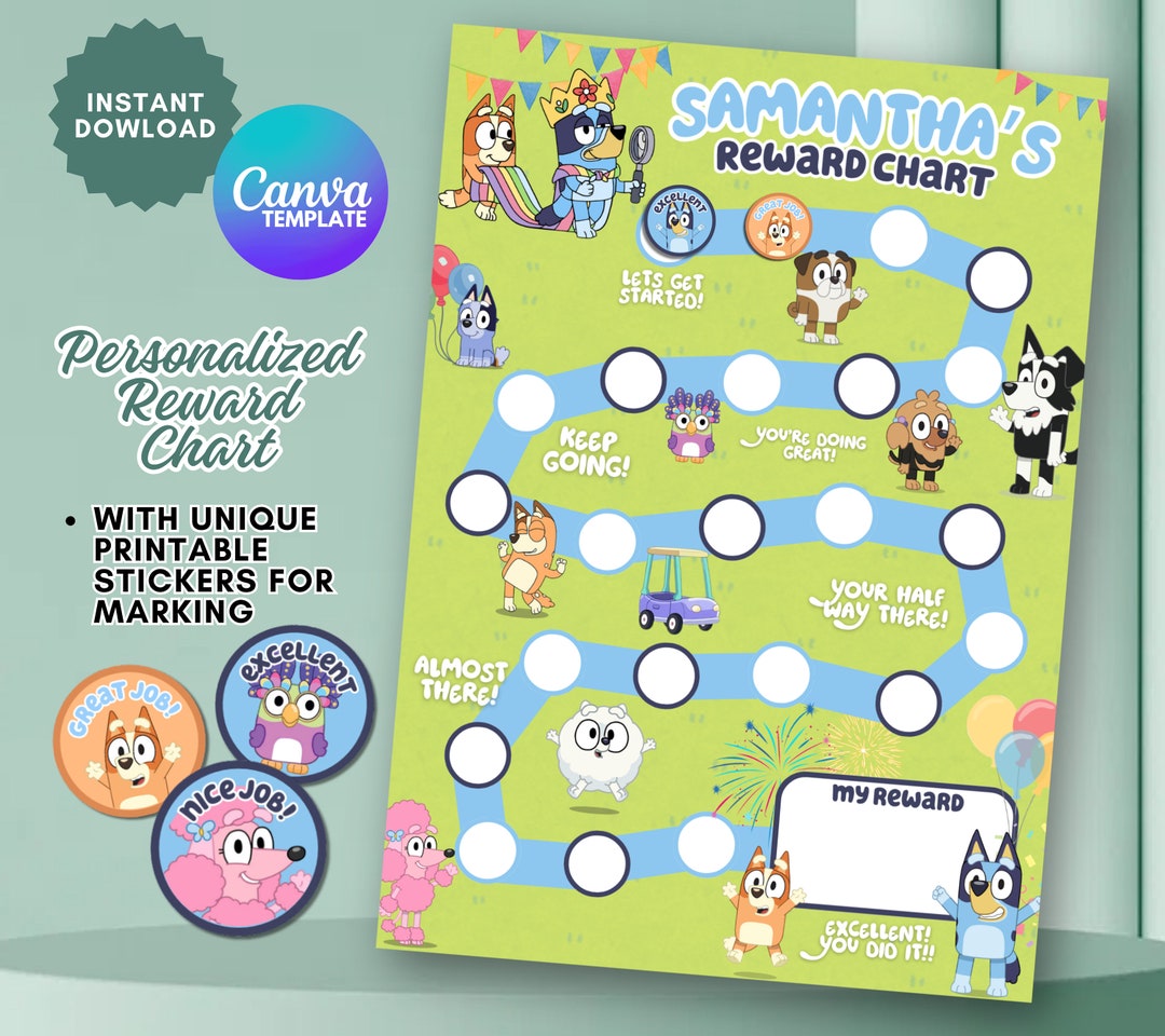 Editable Blue Dog Reward Chart, Printable Blue Heeler Chore Chart, Blue ...